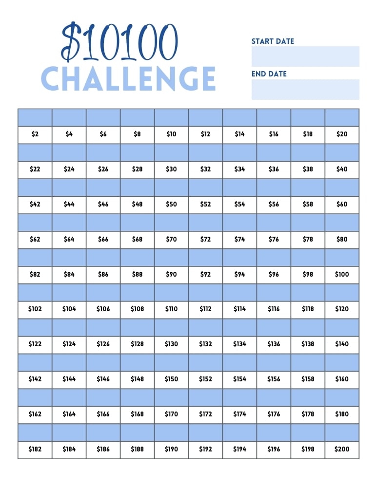 Free Printable 100 Envelope Challenge