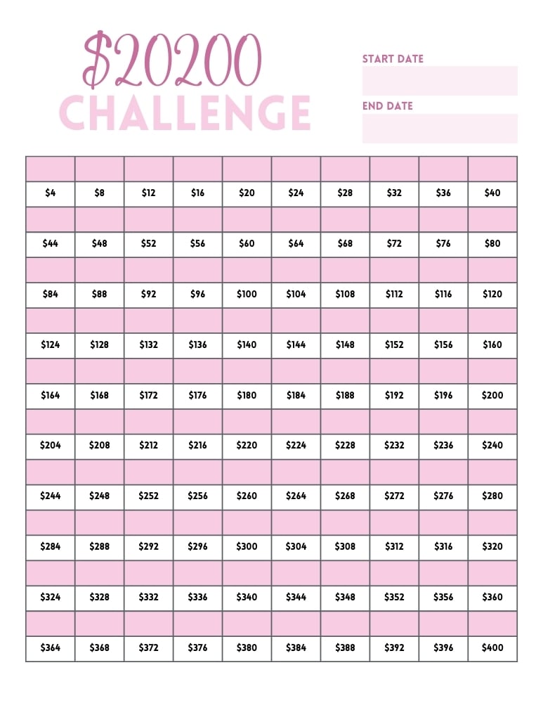 Free Printable 100 Envelope Challenge