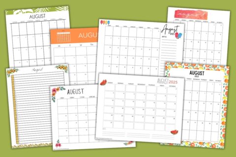 Free Printable August 2025 Calendars