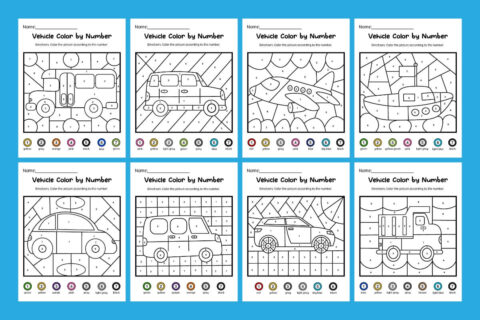 Free Car Color By Number Pages (8 Different Vehicles!)