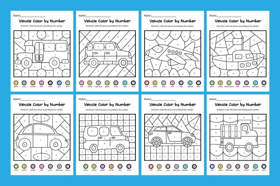Free Car Color By Number Pages (8 Different Vehicles!)