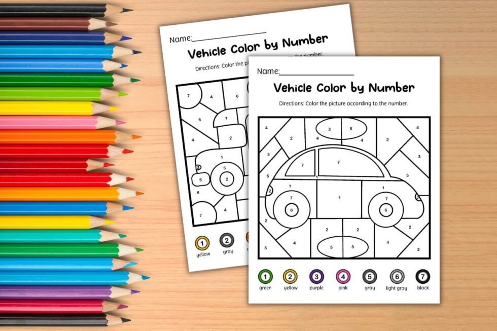 Free Car Color By Number Pages (8 Different Vehicles!)