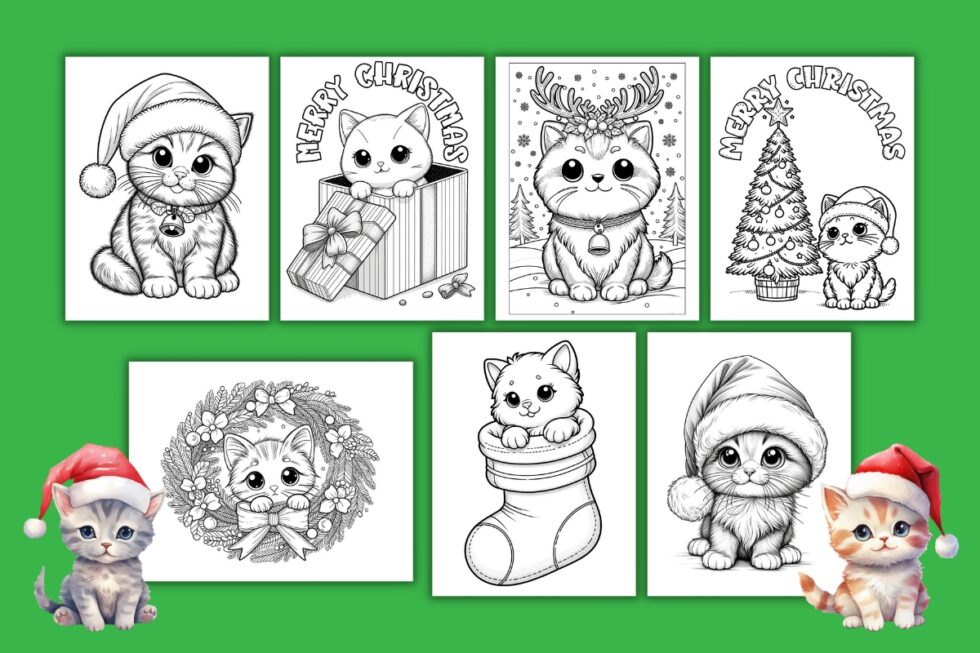 Free Christmas Cat Coloring Pages