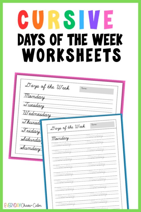 Printable Cursive Days Of The Week Worksheets