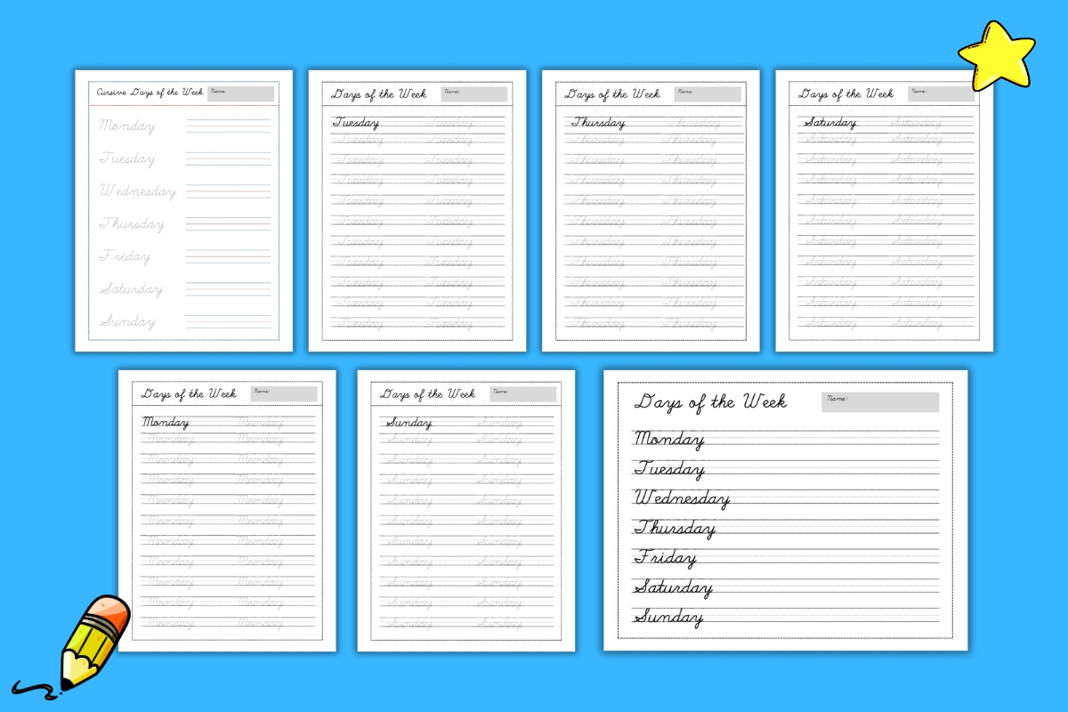 Printable Cursive Days Of The Week Worksheets