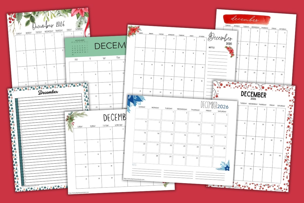 Free Printable December 2026 Calendars