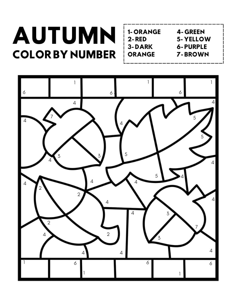 Free Printable Fall Color By Number Pages