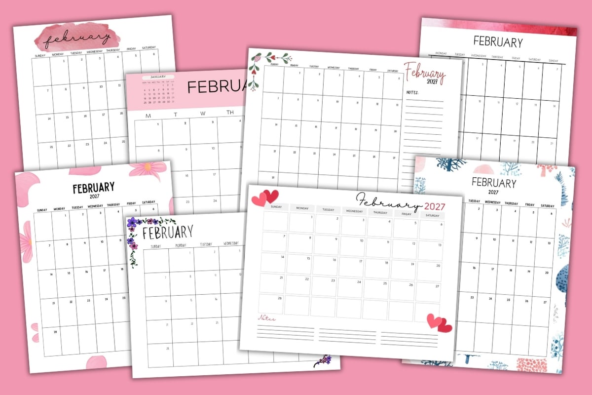 Printable February 2027 Calendars