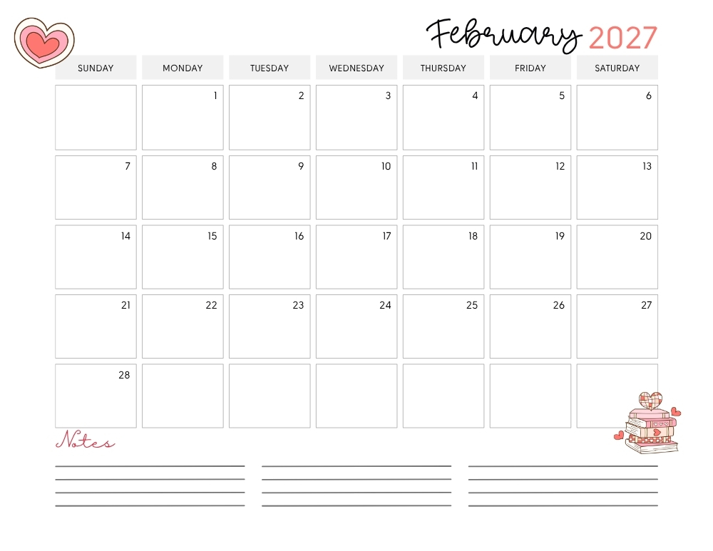 Printable February 2027 Calendars