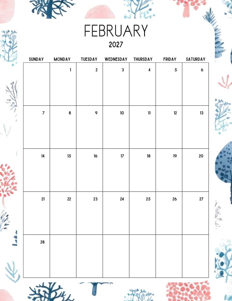 Printable February 2027 Calendars
