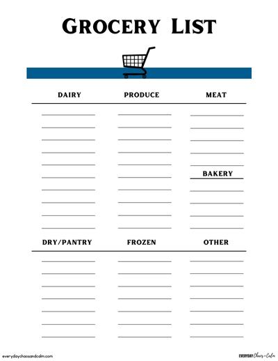 Grocery Shopping List With Categories Chevron Fillable 