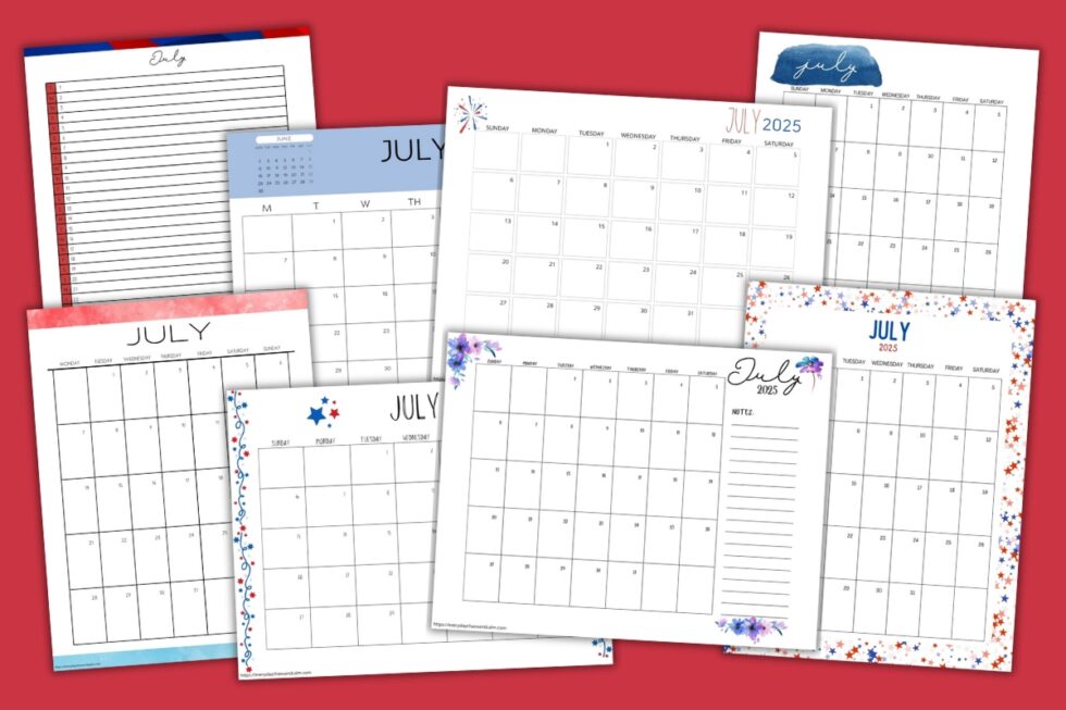 Free Printable July 2025 Calendars