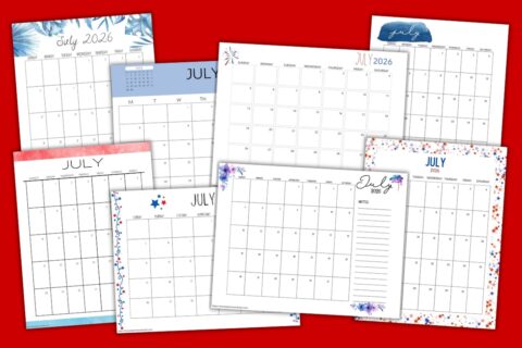 Free Printable July 2026 Calendars