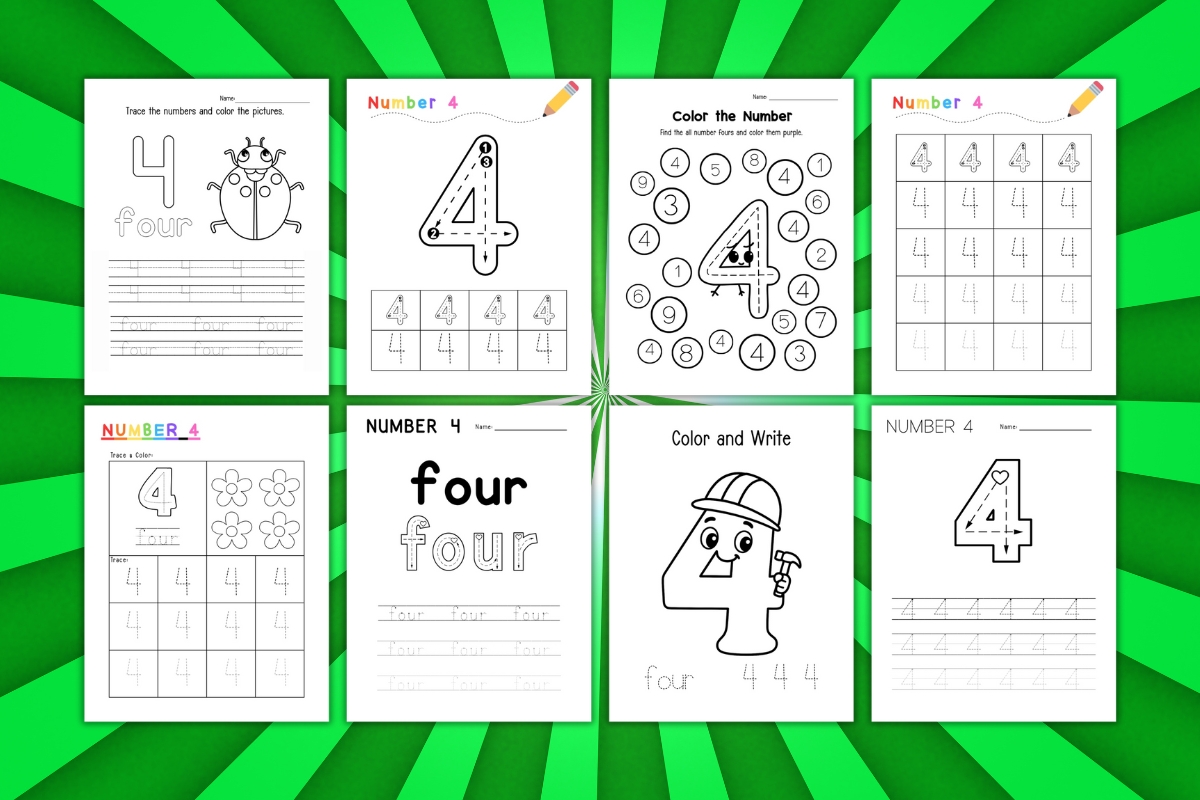 Printable Number 4 Worksheets