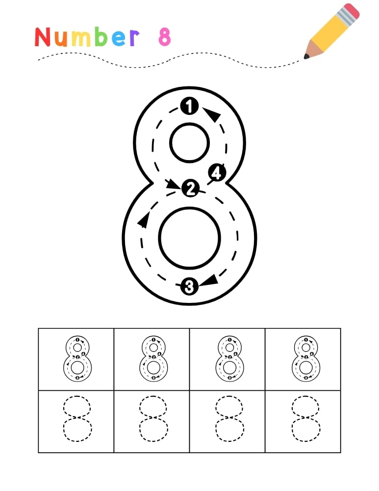 Printable Number 8 Worksheets