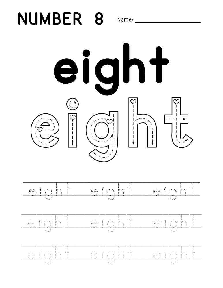 Printable Number 8 Worksheets