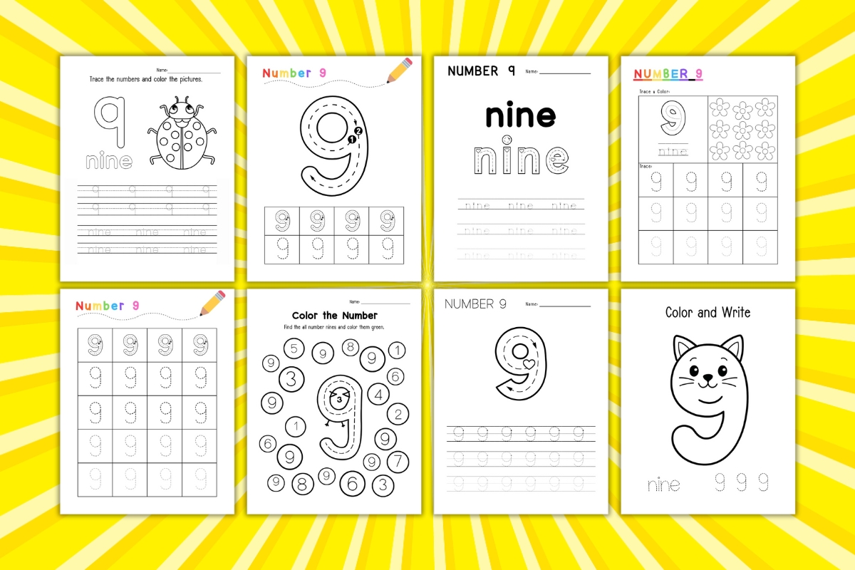 Printable Number 9 Worksheets