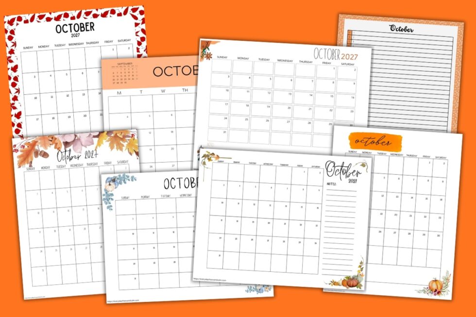 Free Printable October 2027 Calendars
