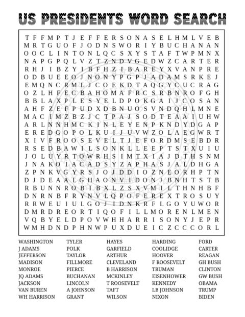 Free Printable US Presidents Word Search