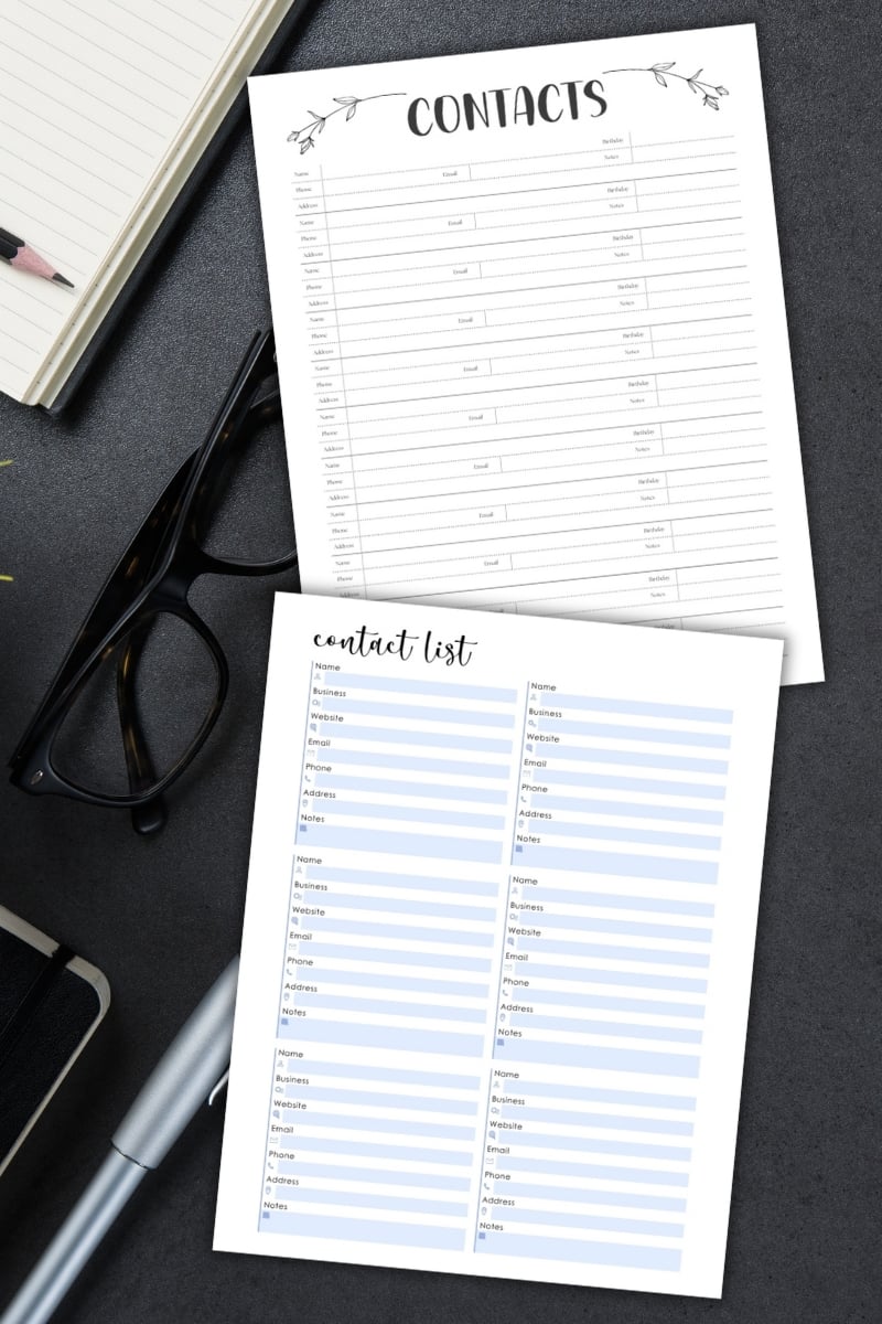 Printable Contact List Templates