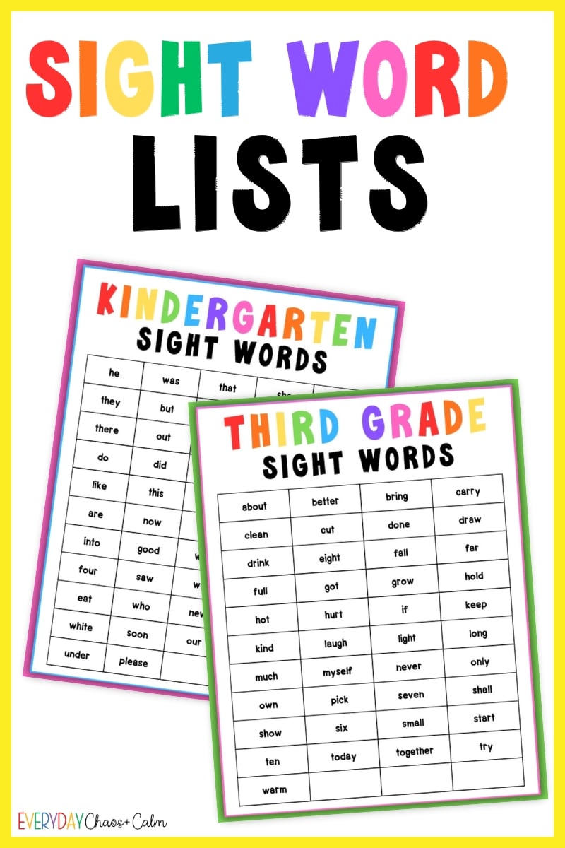 Printable Sight Word Lists