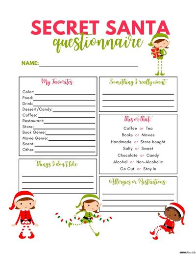 6 Free Printable Secret Santa ionnaires