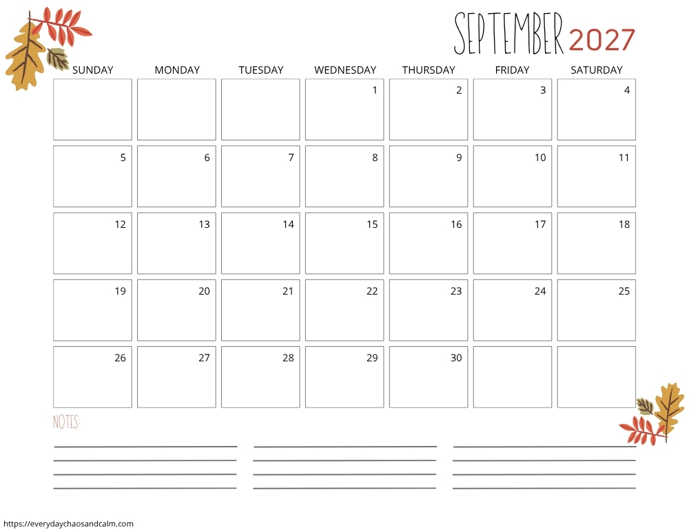 Printable September 2027 Calendars