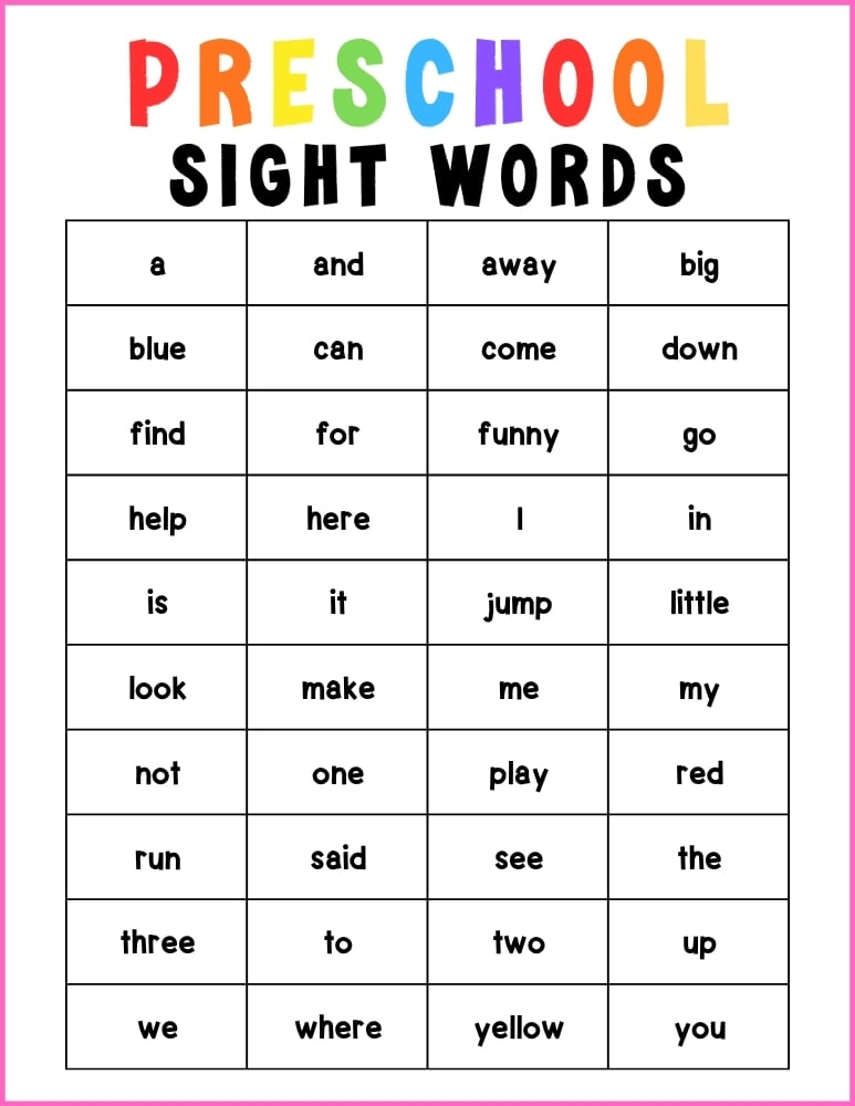 Printable Sight Word Lists