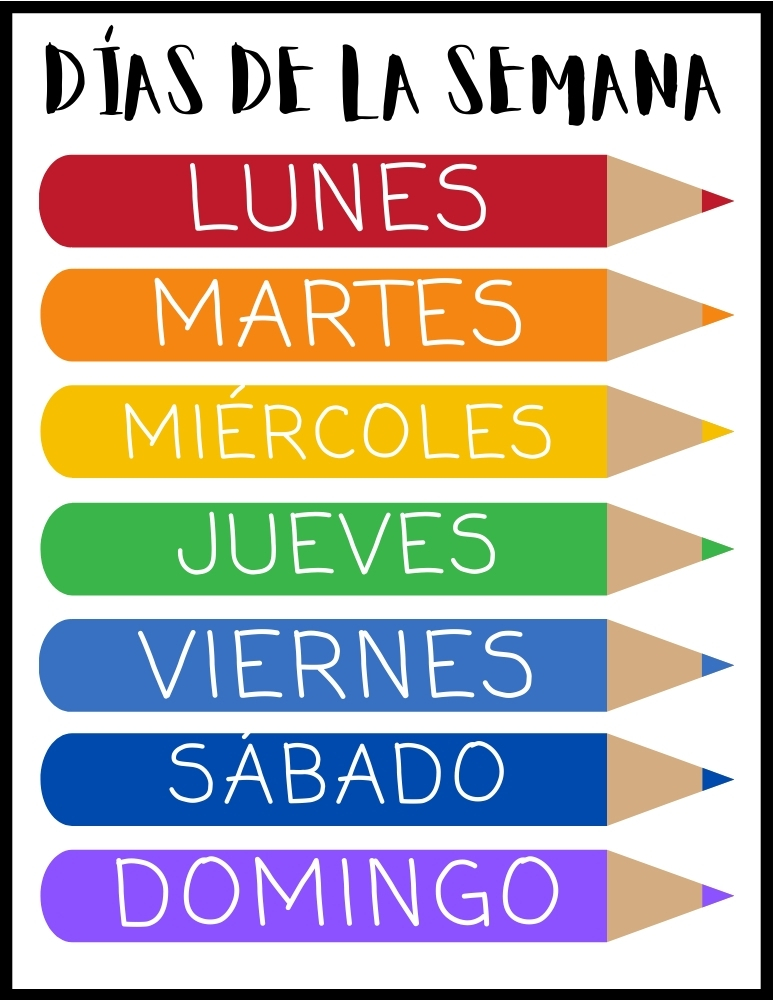 Free Printable Spanish Days Of The Week Charts Free Printable Spanish Days Of The Week Charts