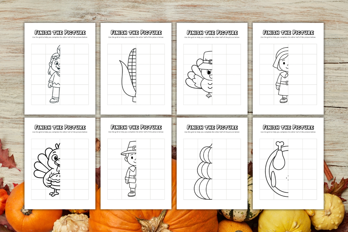 Printable Thanksgiving Finish The Picture Worksheets
