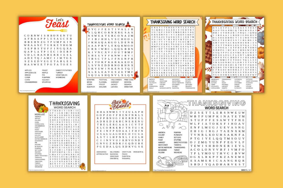 Free Printable Thanksgiving Word Searches