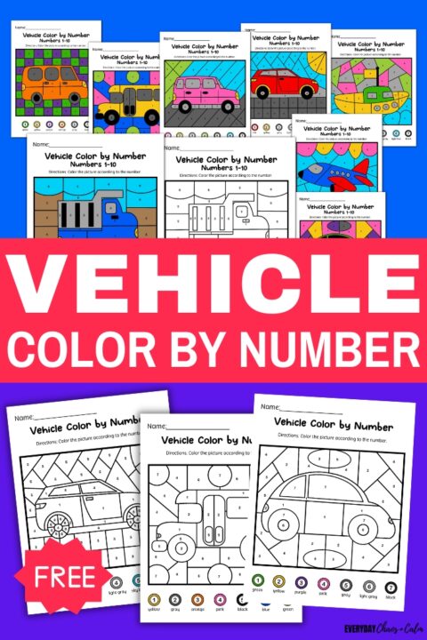 Free Car Color By Number Pages (8 Different Vehicles!)