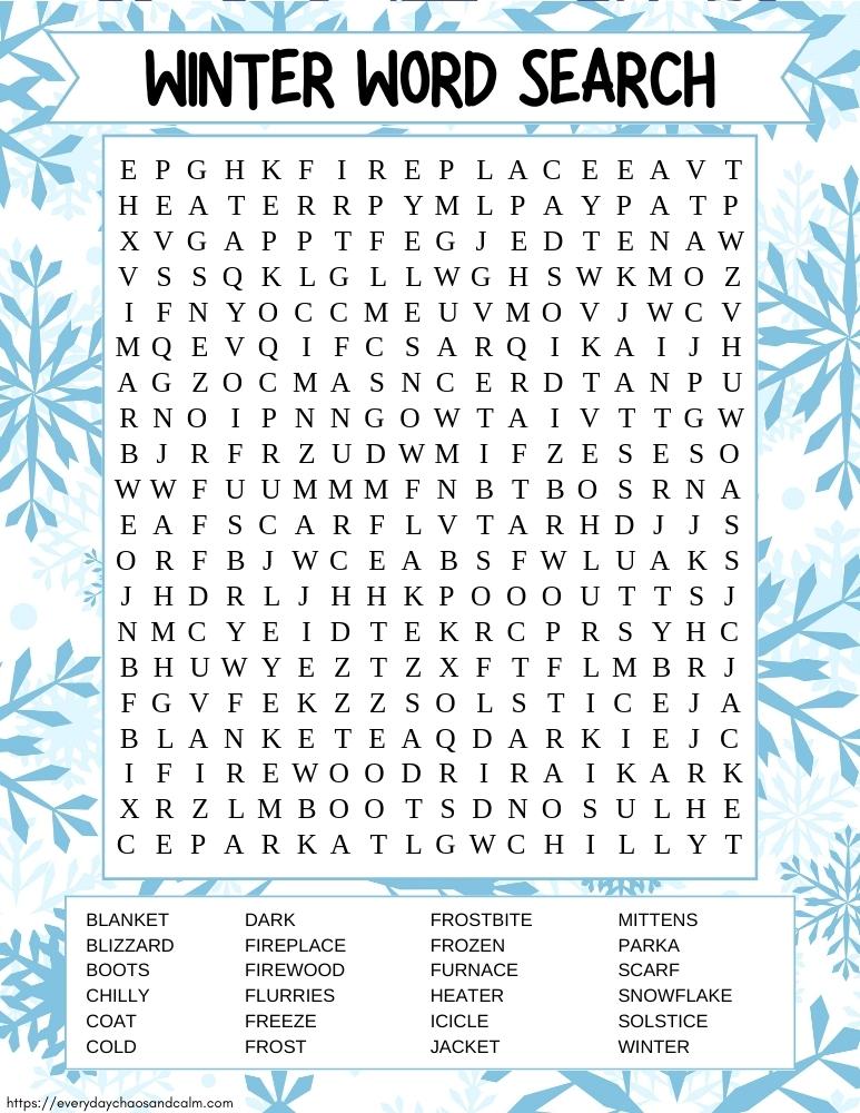 Free Printable Winter Word Searches For Kids